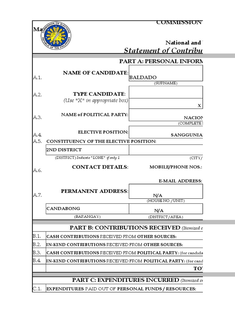 Statement of Contributions and Expenditures: May 13, 2019 National and ...