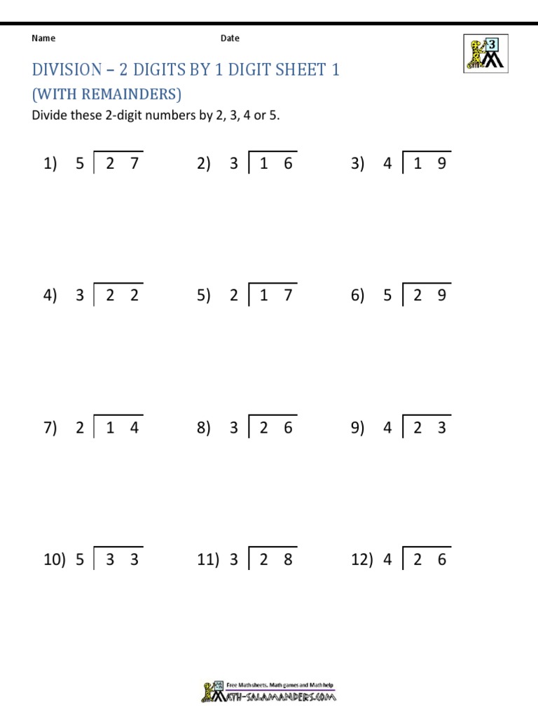 Division 2 Digits by 1 Digit 1 | PDF