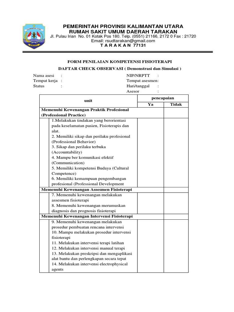 Form Cek List Fisioterapi | PDF