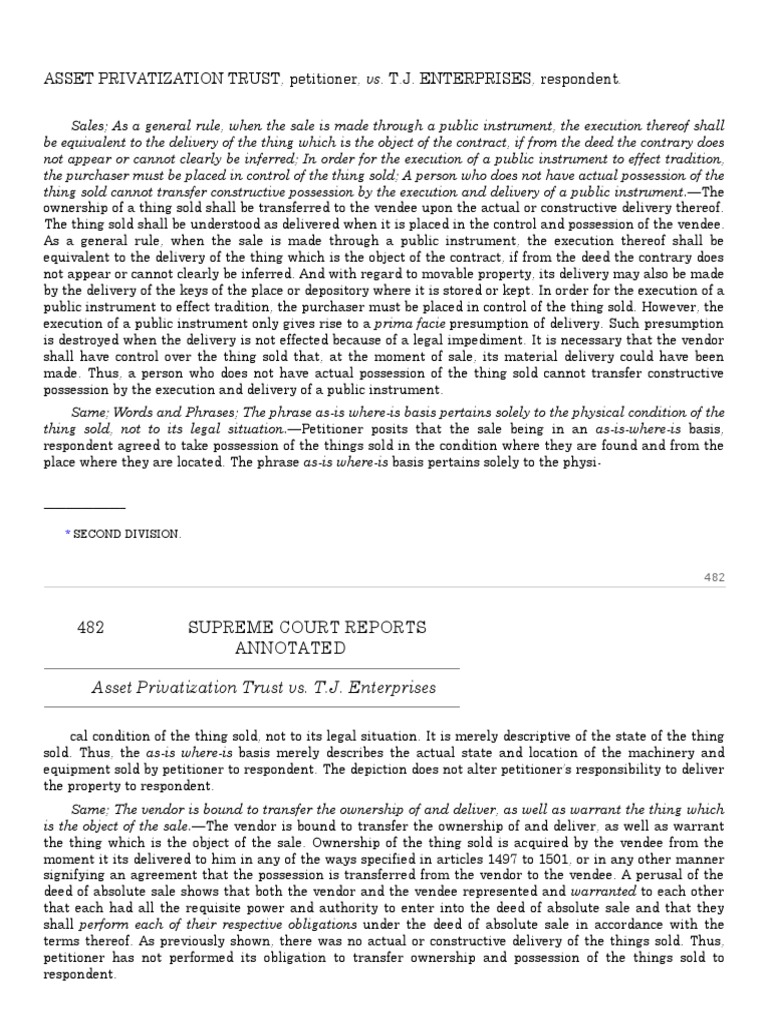9 Asset Privatization Trust V TJ Enterprises | PDF | Ownership | Deed
