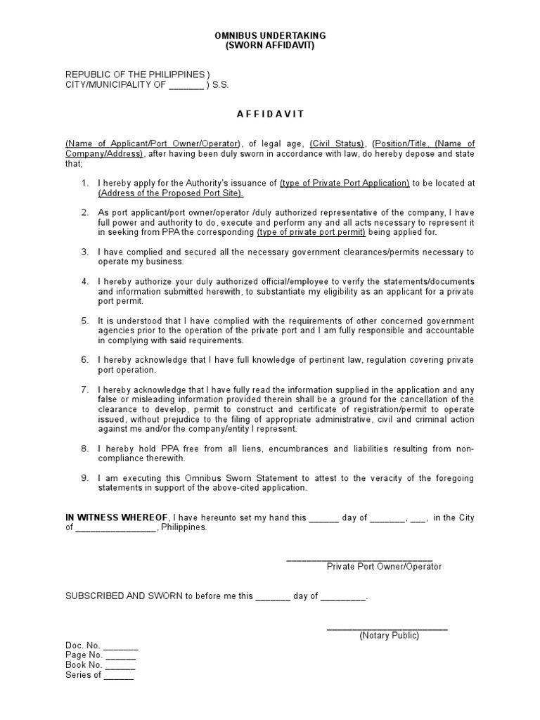 Omnibus Sworn Statement | PDF | Affidavit | Notary Public