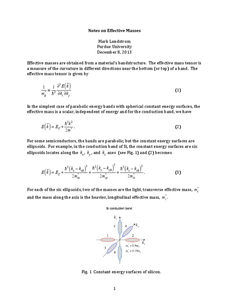Notes On Effective Masses: Ij I J | PDF | Electrical Resistivity And ...