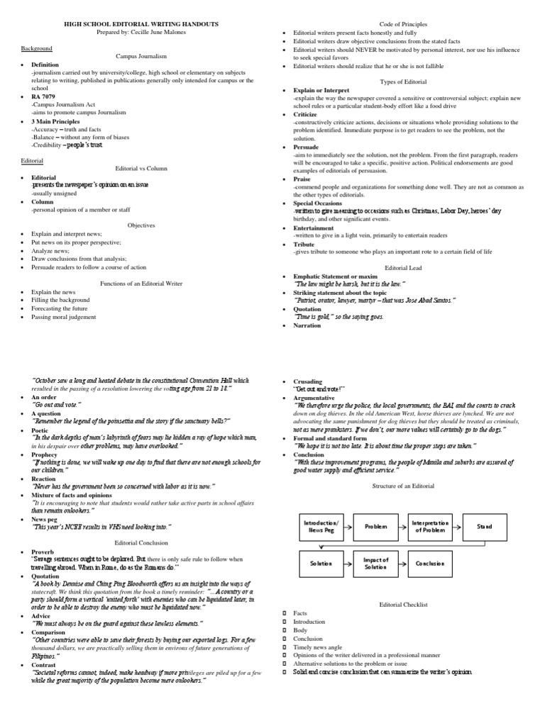 High School Editorial Writing Guide | PDF | Journalism | Writers