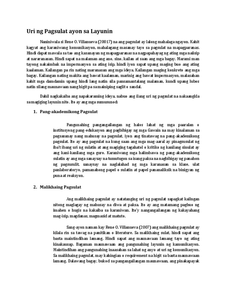 Uri NG Pagsulat Ayon Sa Layunin | PDF