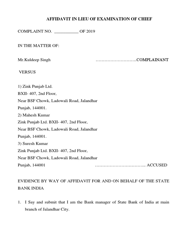 Affidavit in Lieu of Examination of Chief | PDF