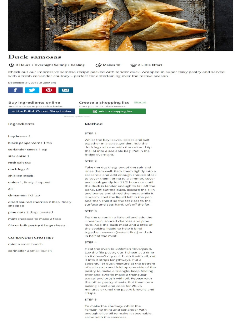 Samosa Recipe With Duck PDF | PDF