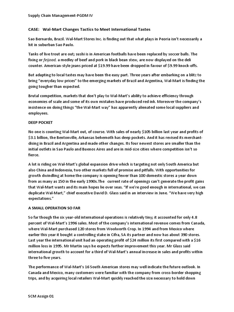 Case Study SCM at Wal-Mart | PDF | Walmart | Retail