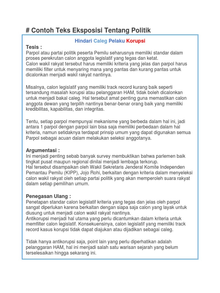 # Contoh Teks Eksposisi Tentang Politik: Tesis | PDF