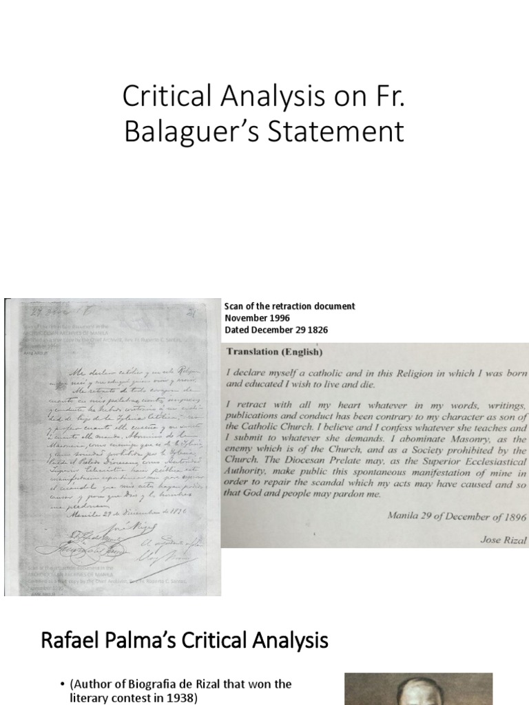 Critical Analysis On Fr. Balaguer's Statement | PDF