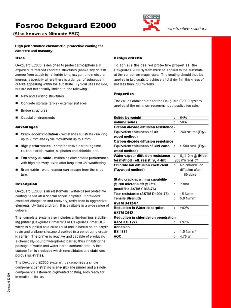 Fosroc Dekguard E2000: (Also Known As Nitocote FBC) | Download Free PDF ...