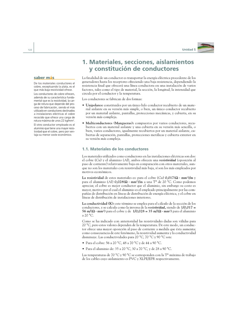 Materiales y Secciones de Conductores Eléctricos | PDF | Aislador ...