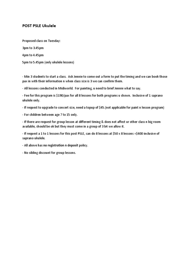 POST PSLE Ukulele | PDF