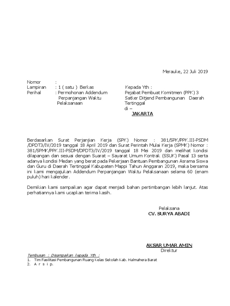 Contoh Format Permohonan Add Perpanjangan Waktu | PDF