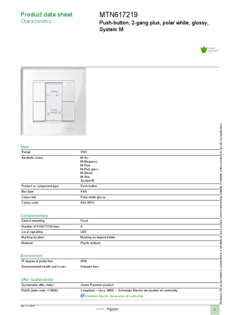 Product Data Sheet: Push-Button, 2-Gang Plus, Polar White, Glossy ...