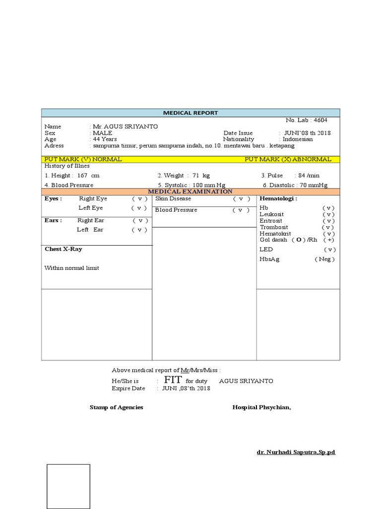 Medical Report: Eyes: Right Eye (V) Hematologi | PDF | Diastole | Blood ...