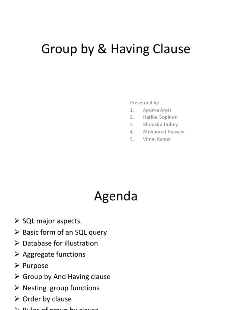 Group by & Having Clause | PDF | Sql | Databases