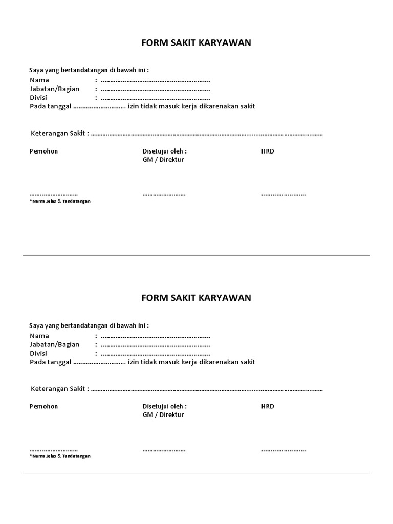 FORM Sakit Karyawan - 01 | PDF