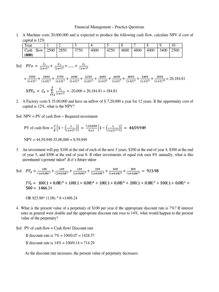 FM Practice Questions Key | PDF | Put Option | Present Value