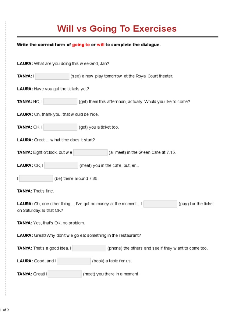 Will Vs Going To Exercise | PDF