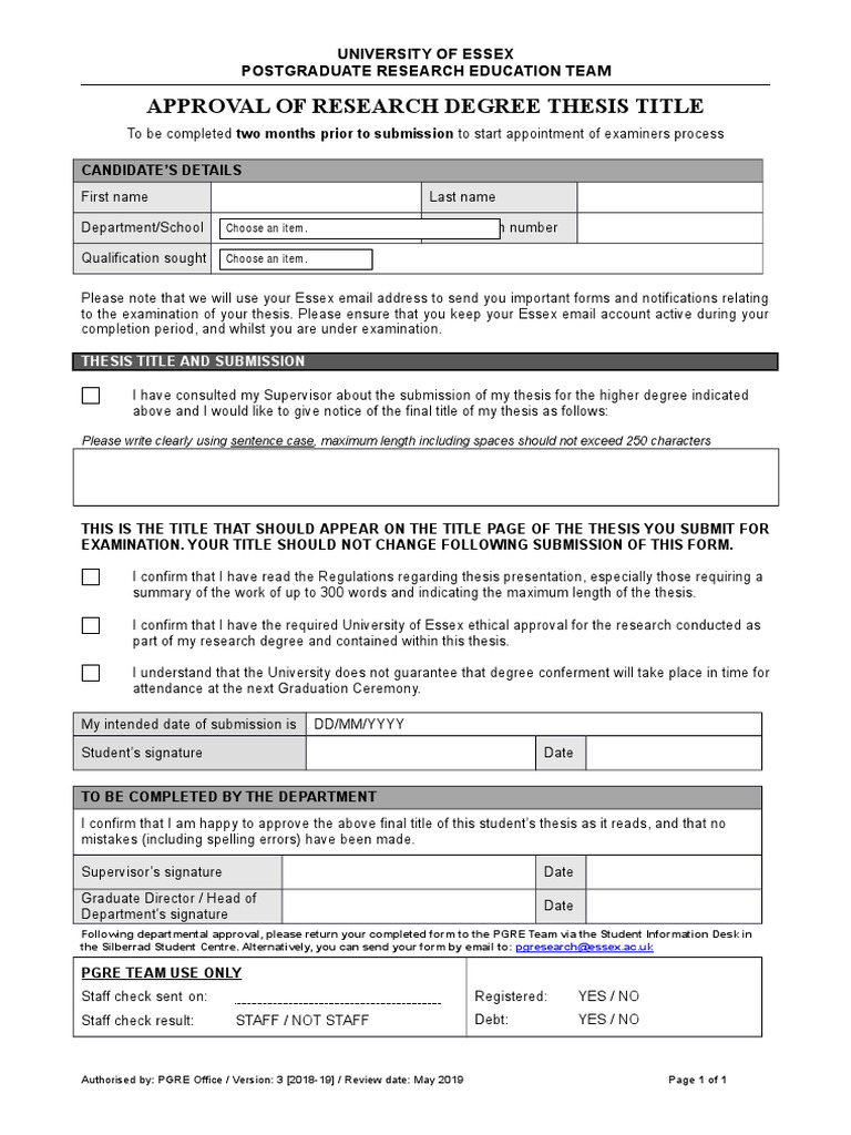 Approval Thesis Title Form | PDF | Thesis | Postgraduate Education