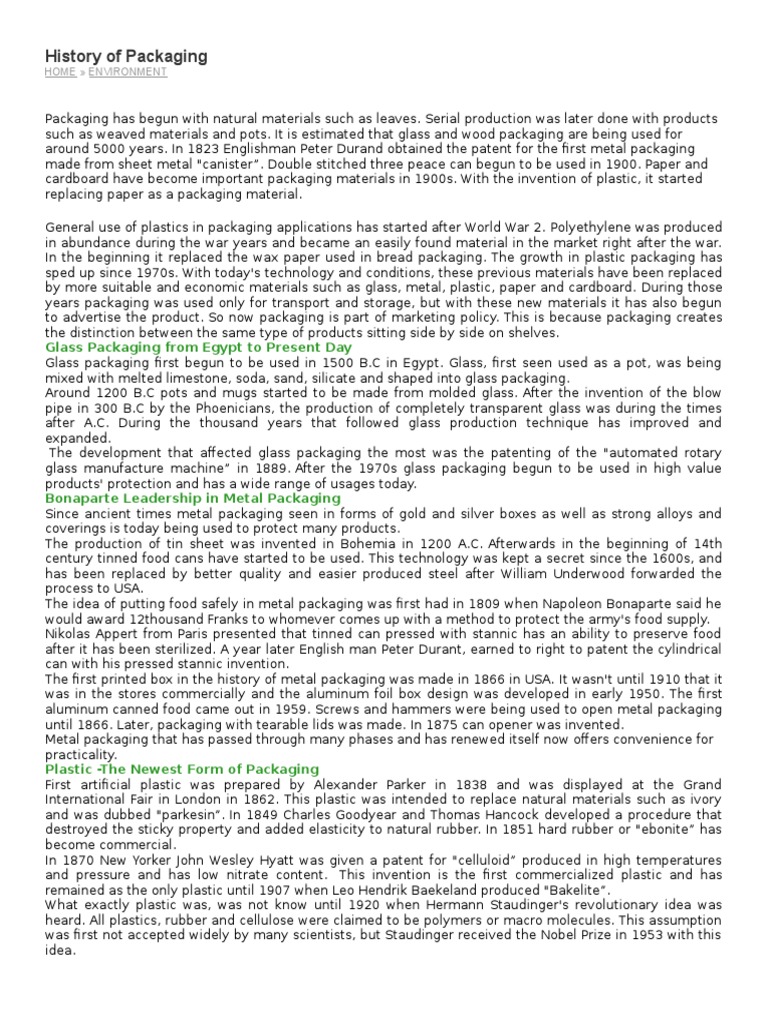 History of Packaging | PDF | Packaging And Labeling | Plastic