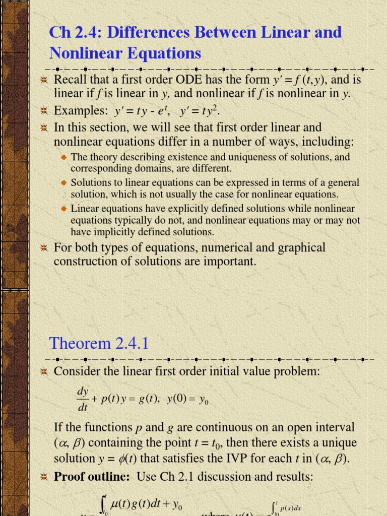 CH 2.4: Differences Between Linear and Nonlinear Equations | PDF ...