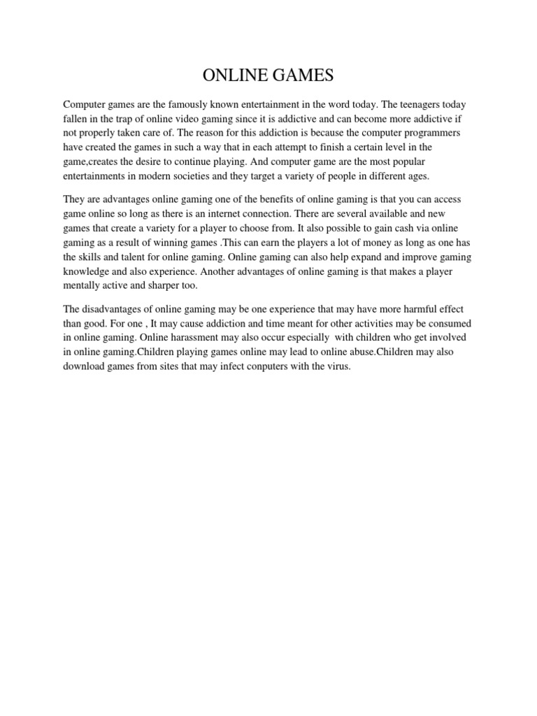 Online Gaming: Pros and Cons | PDF