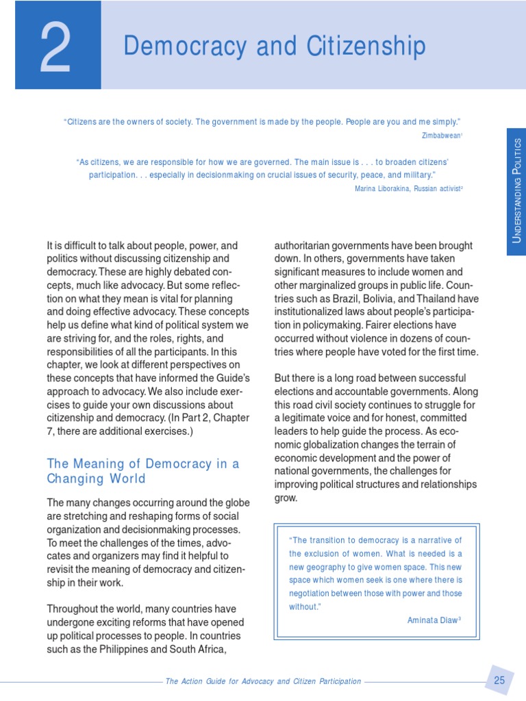 Democracy and Citizenship: The Meaning of Democracy in A Changing World ...