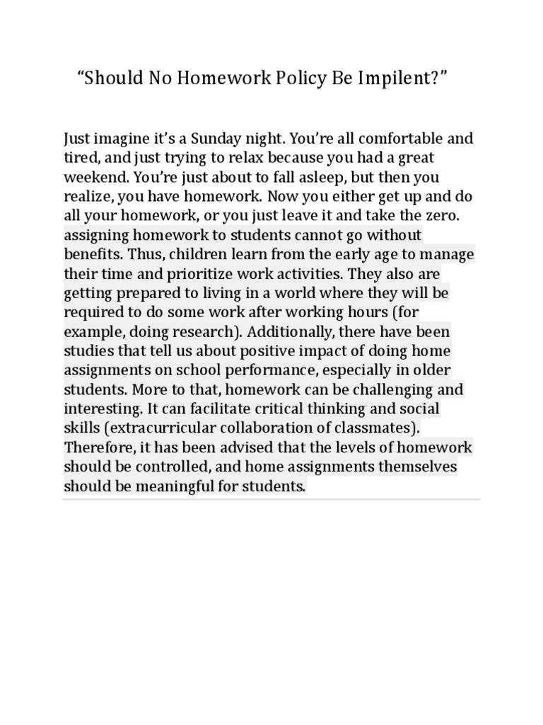 Should No Homework Policy Be Impilent? | PDF