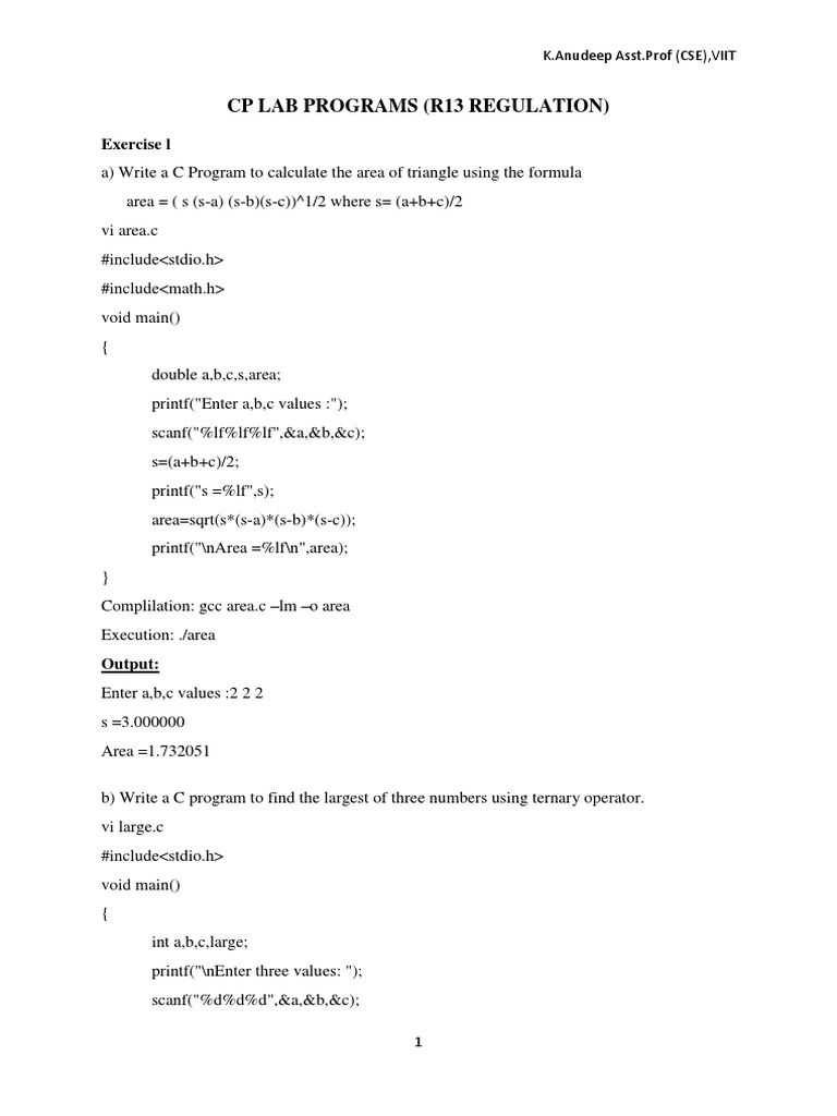 C LAB PROGRAMS With Ouputs PDF | PDF | Filename | Numbers