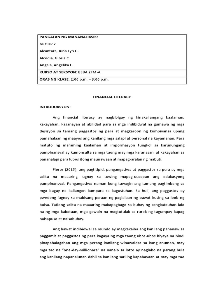 Financial Literacy | PDF