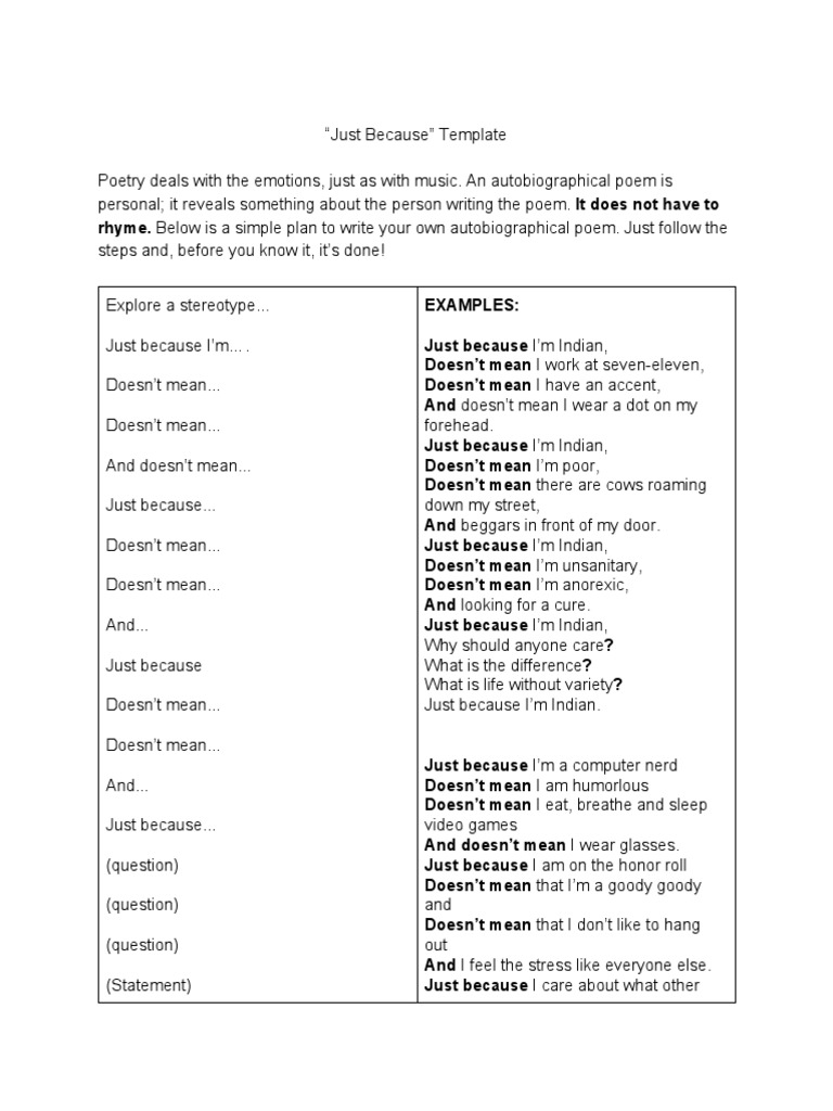 "Just Because" Template | PDF | Poetry