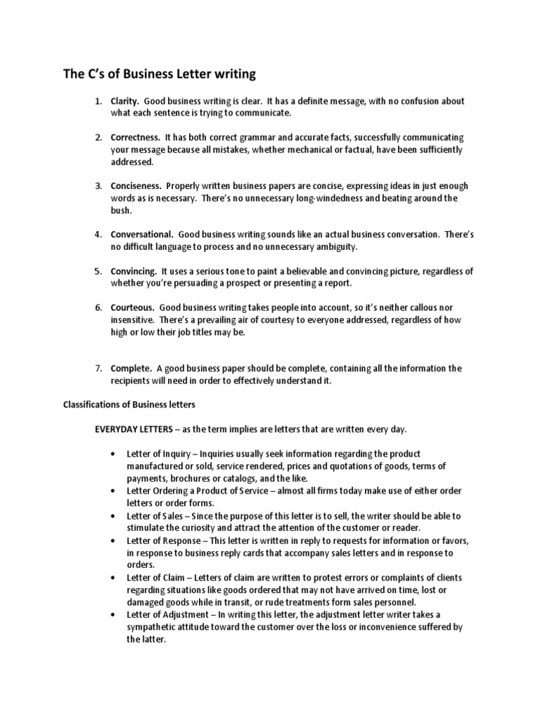 The C's of Business Letter Writing | PDF | Writers | Human Communication