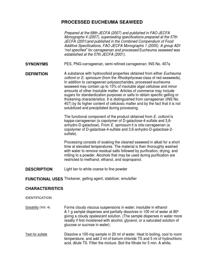 JECFA Monograph on Processed Eucheuma | PDF | Absorption Spectroscopy ...