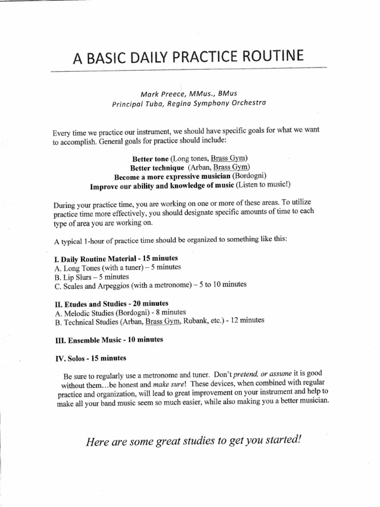 A Basic Daily Practice Routine For Tuba PDF | PDF