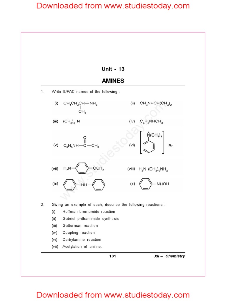 Amines Questions | PDF | Amine | Molecules