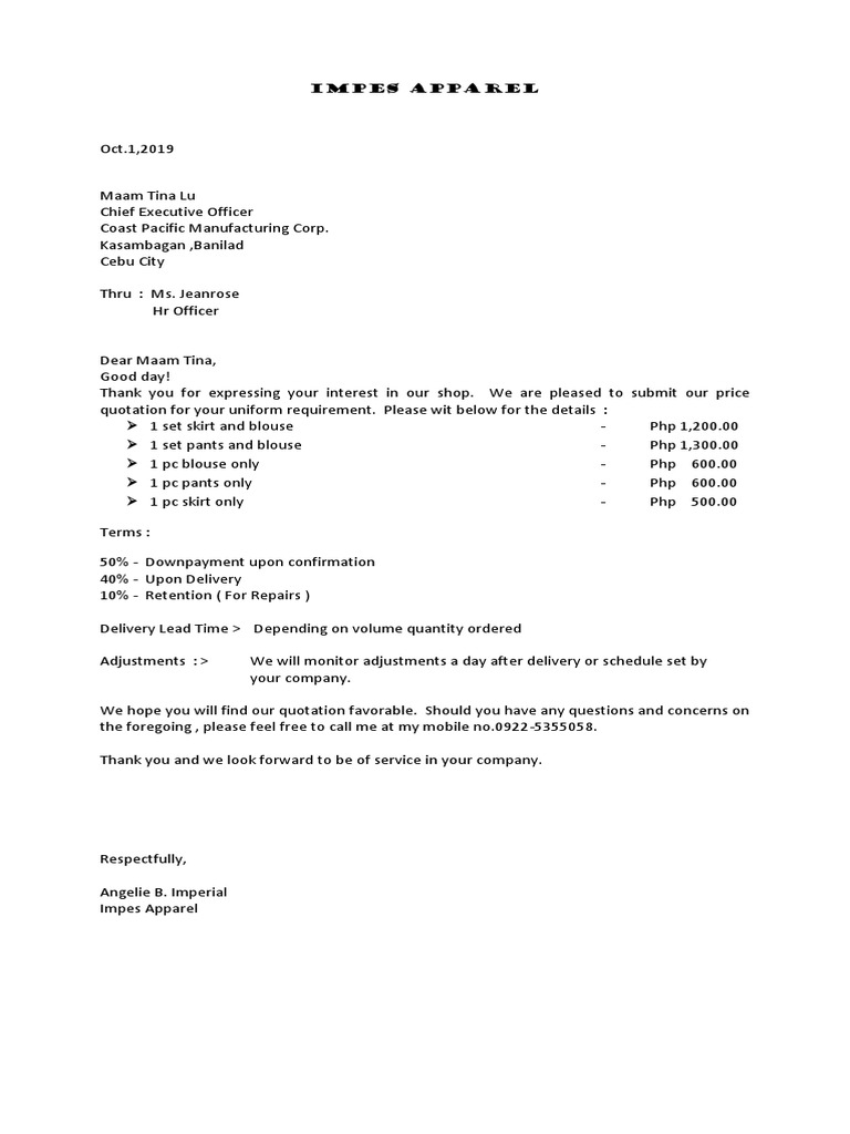 CPMC Uniform Quotation | PDF