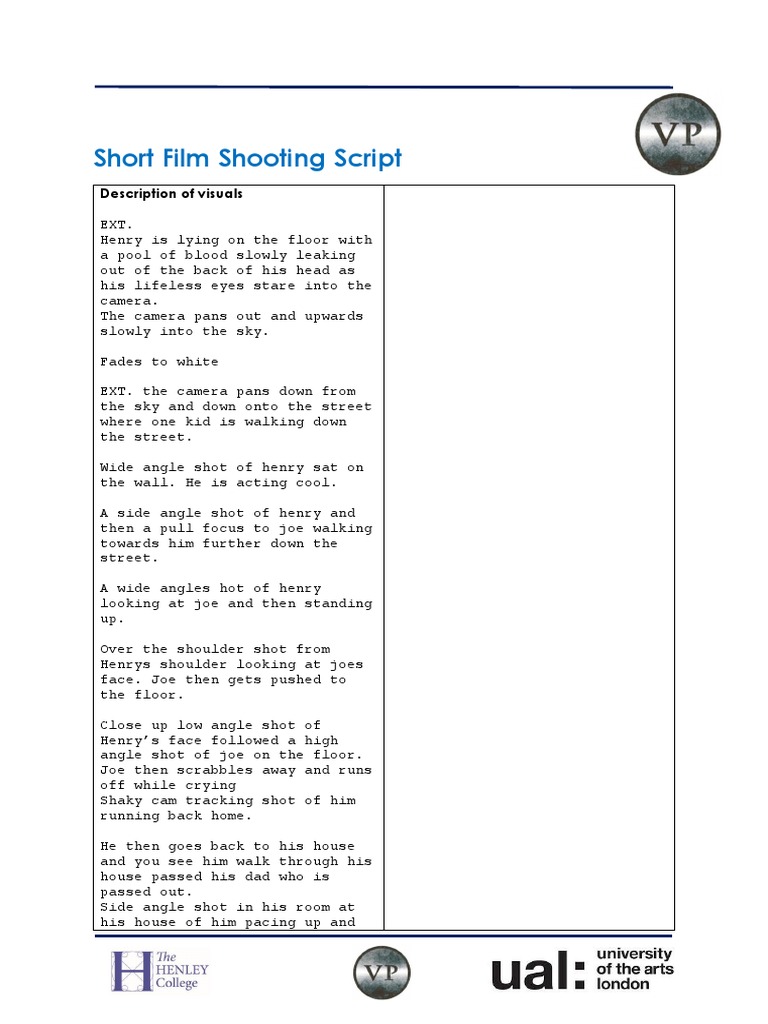 Short Film Shooting Script: Description of Visuals | PDF