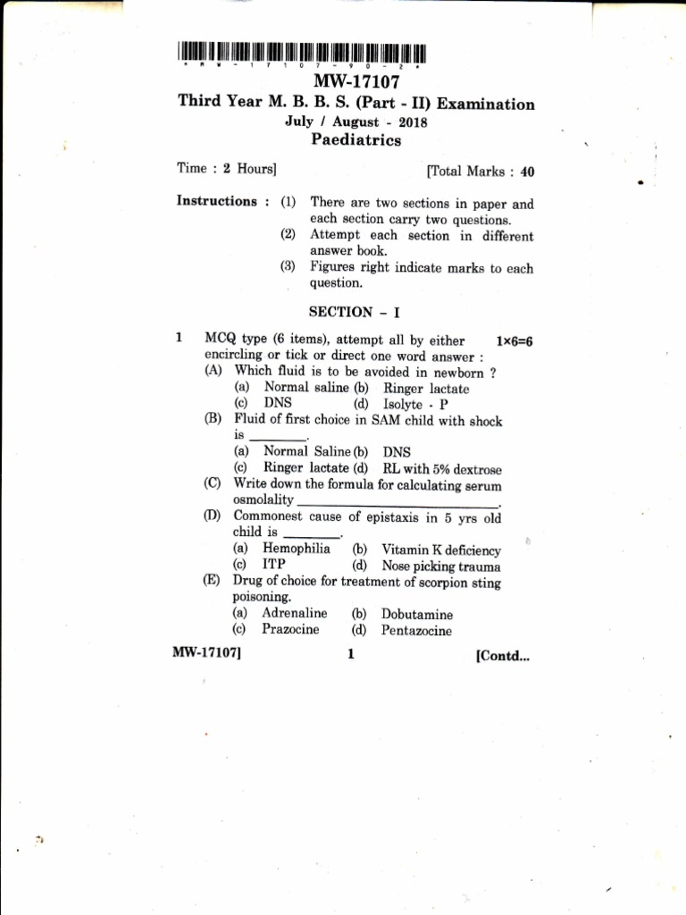 Third Year (Part 2) Paediatrics (July August 2018) | PDF | Clinical ...