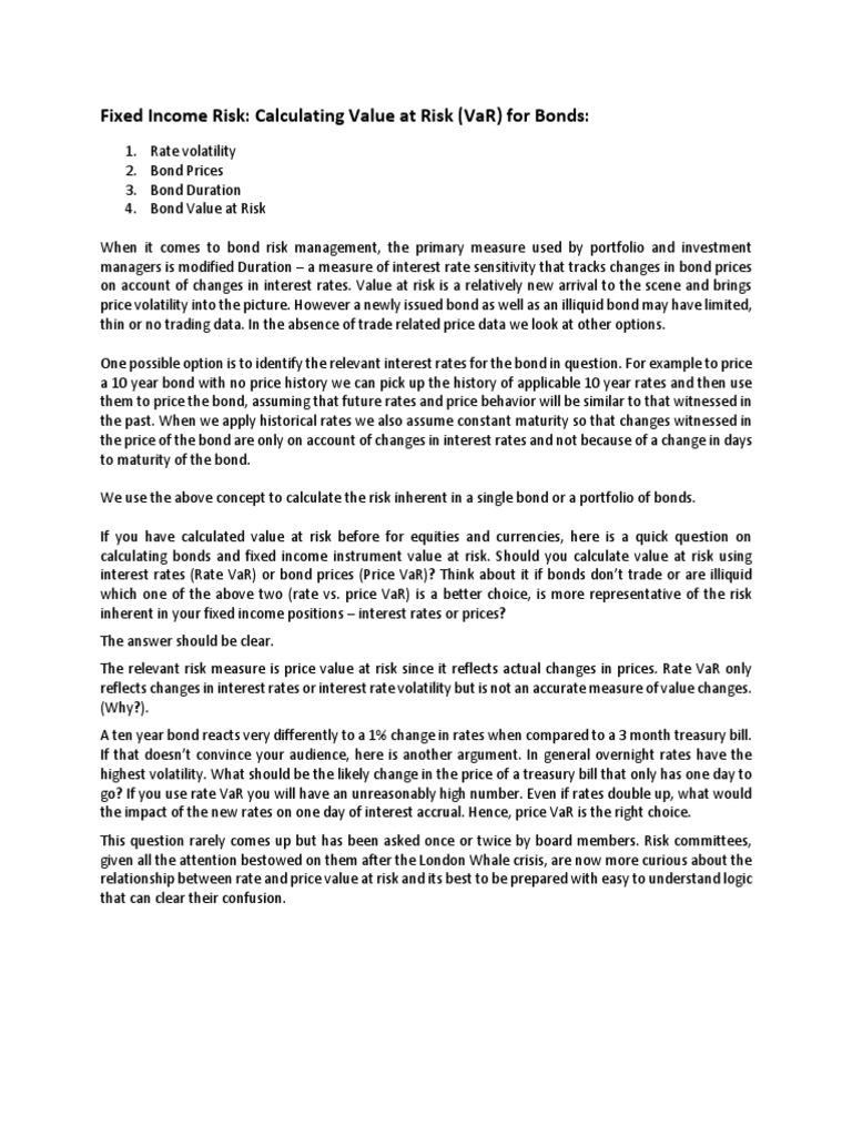 Fixed Income Risk Management-VaR | PDF | Value At Risk | Bonds (Finance)