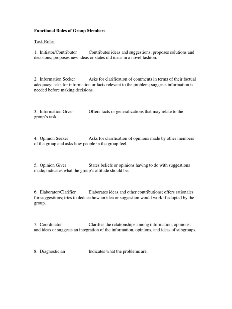Functional Roles of Group Members | PDF | Neuroscience | Communication