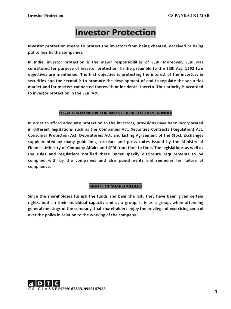 Investor Protection | PDF | Stocks | Securities (Finance)