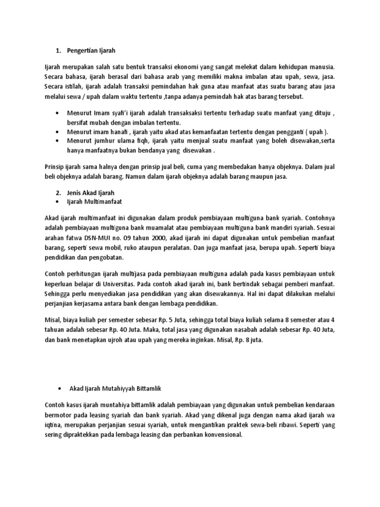 Pengertian Dan Jenis Akad Ijarah | PDF