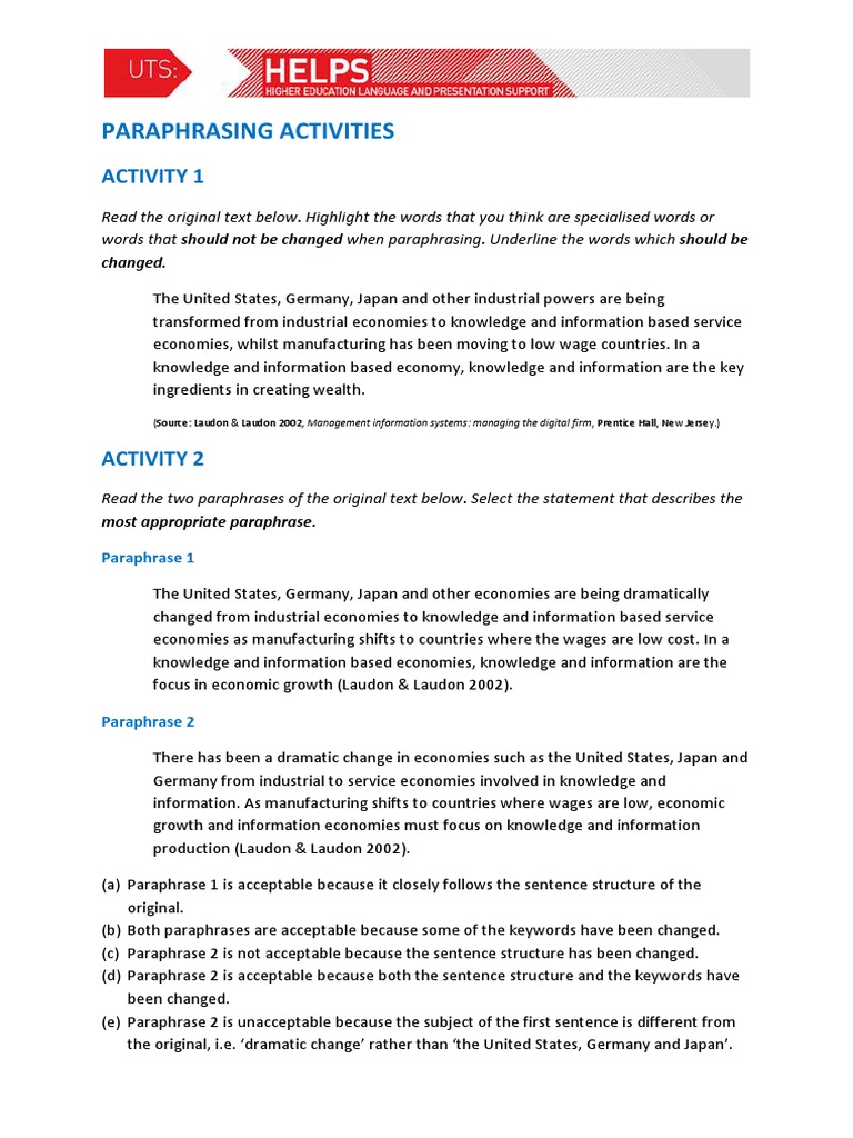 Paraphrasing Practice Guide | PDF | Economies | Business
