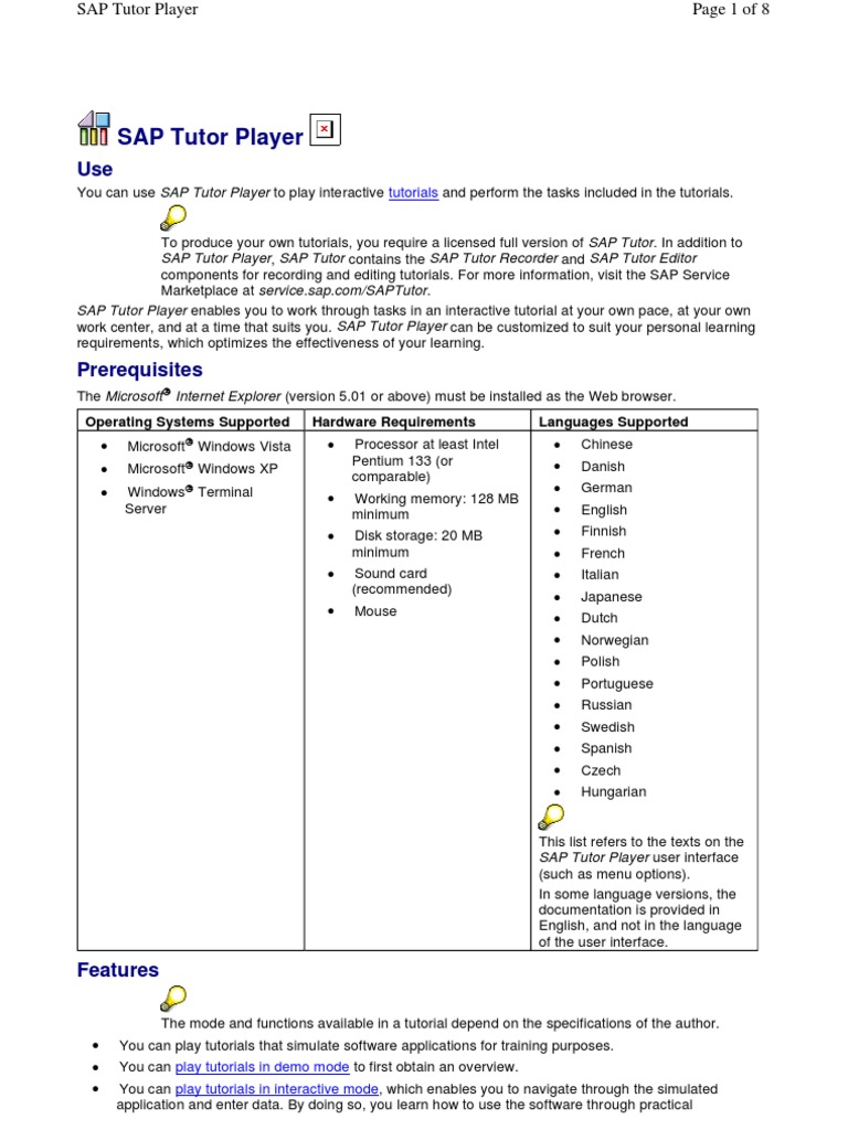 SAP Tutor Player | PDF | Tutorial | Microsoft Windows