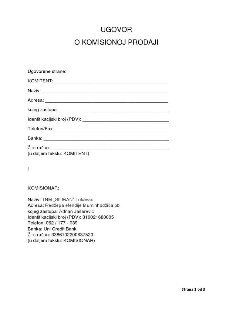 Ugovor o Komisionoj Prodaji | PDF