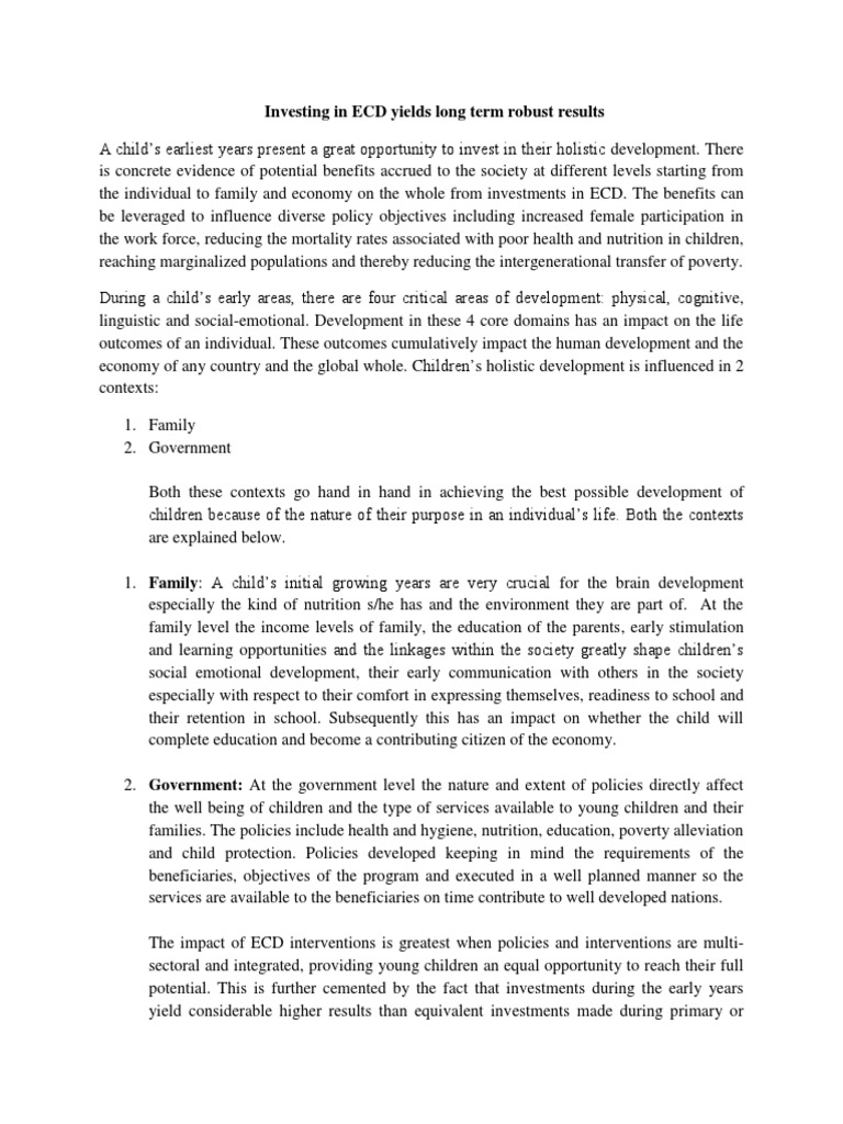 Investing in ECD-Write Up | PDF | Family | Poverty