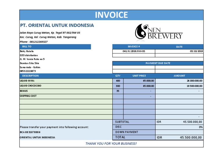 Invoice: Pt. Oriental Untuk Indonesia | PDF