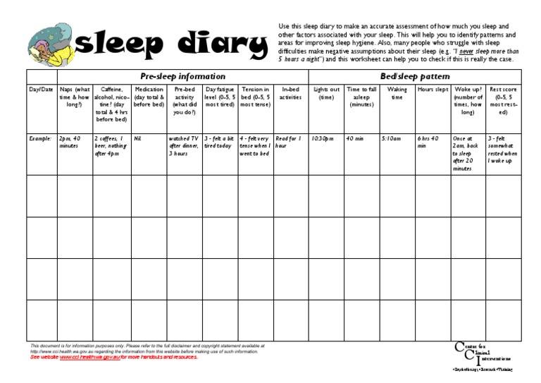 Sleep Worksheet - 01 - Sleep Diary | PDF | Sleep | Night