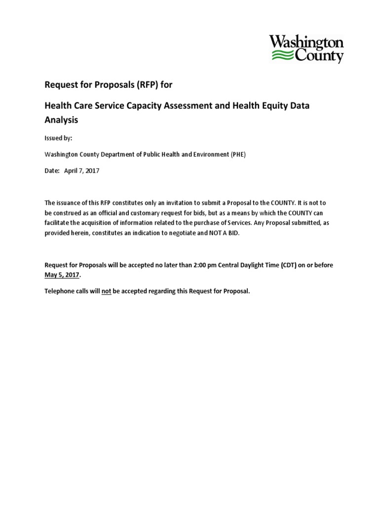 Request For Proposals (RFP) For Health Care Service Capacity Assessment ...